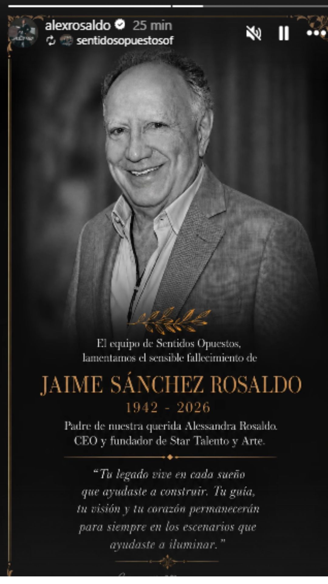 Alessandra Rosaldo reacciona a la muerte de su papá Jaime SánchezFama